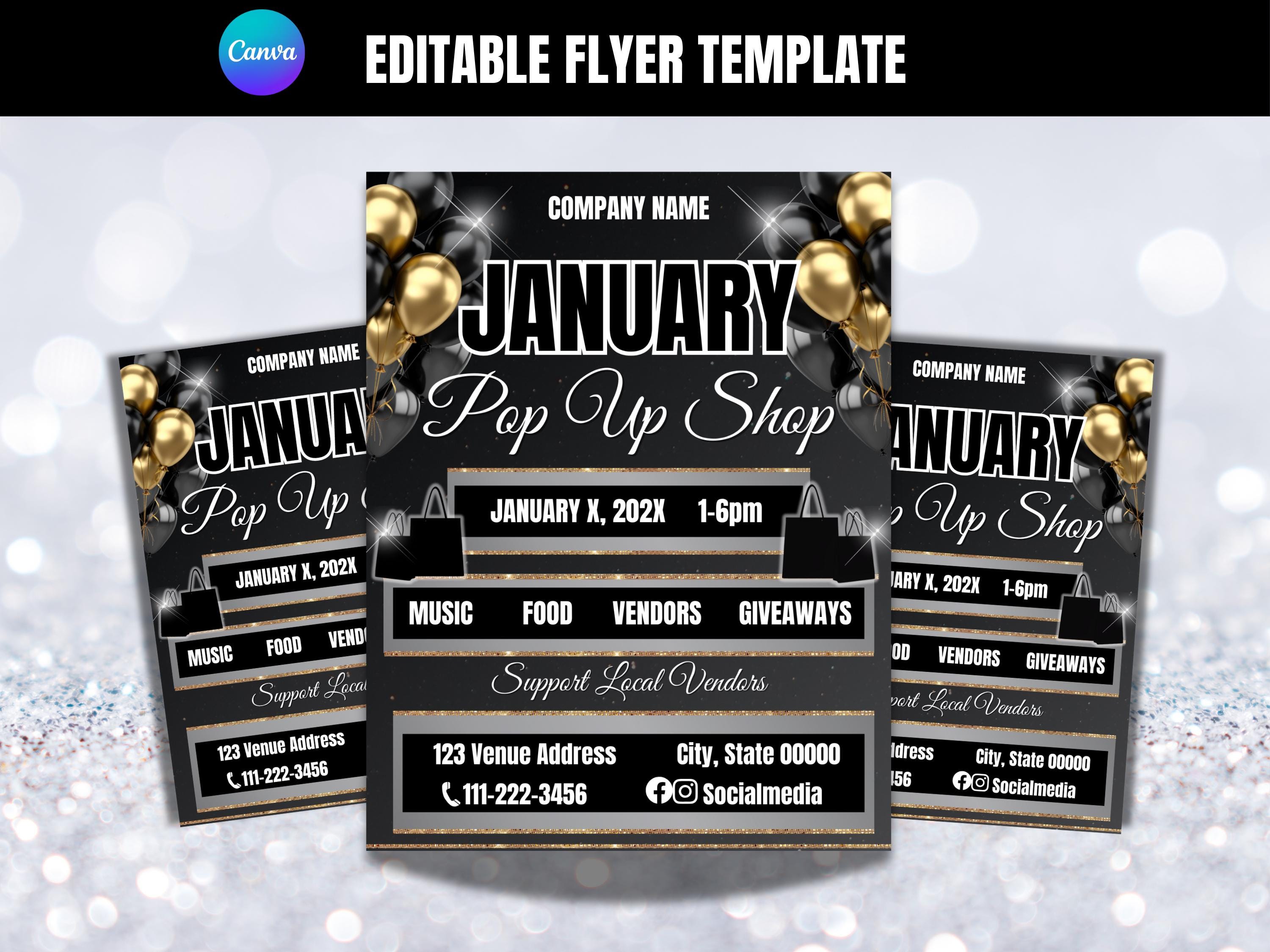 January Pop up Shop Flyer Template, New Year Flyer, Pop up Event ...