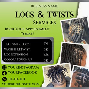 Loc Services Flyer Template, Loc Price List, Retwist Flyer Template ...