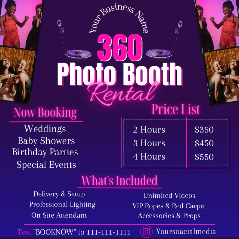360 Photo Booth Rental Flyer Template: DIY Canva Design (digital ...