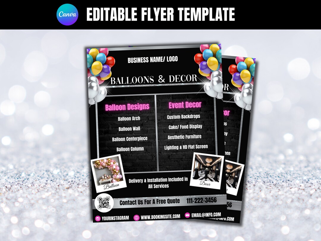 Ballon Decor Flyer Template, Balloon Business Advertisement, DIY ...