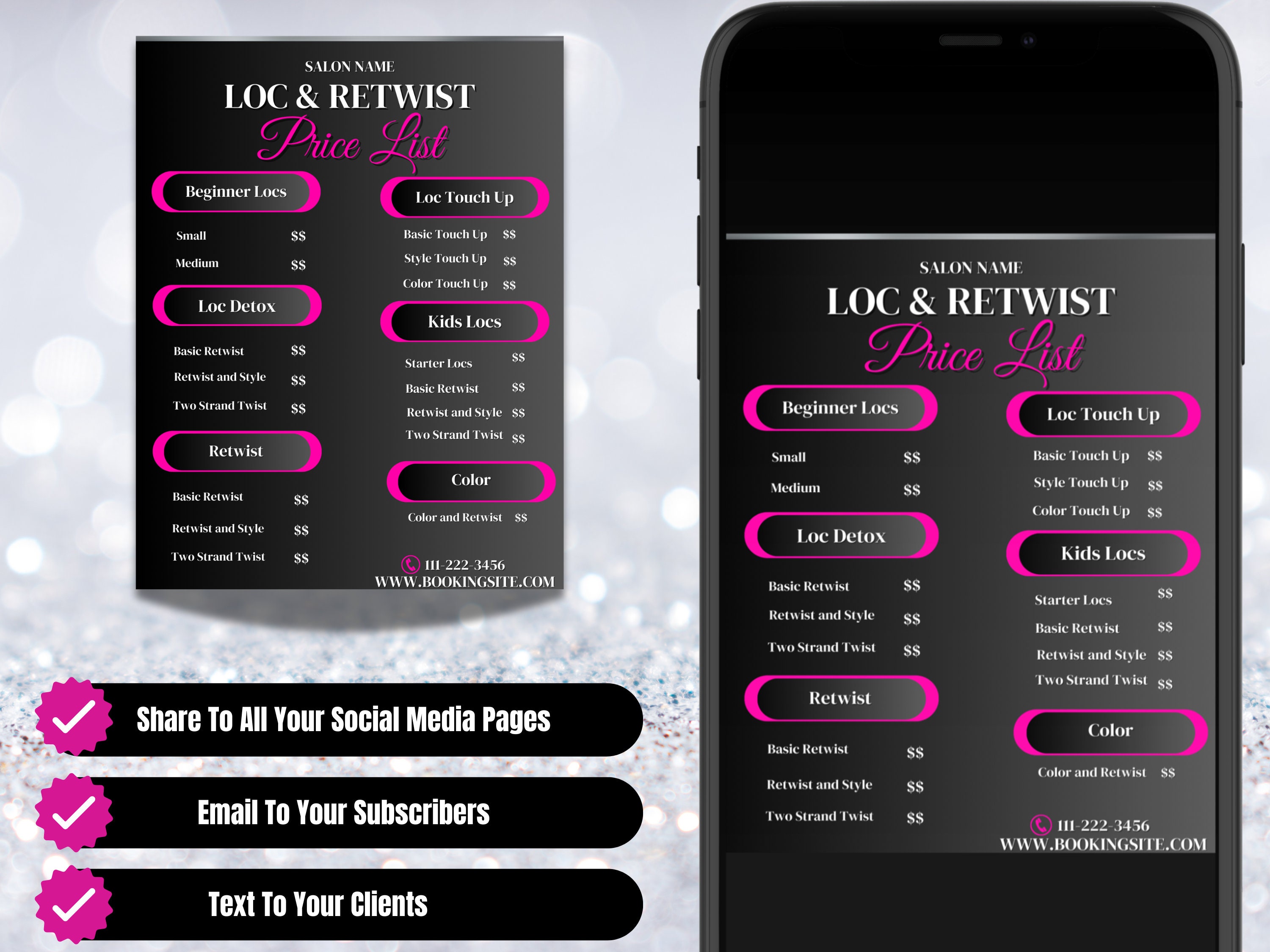 Pink Loctitian Price List Template, Salon Price List, Loc Price List ...
