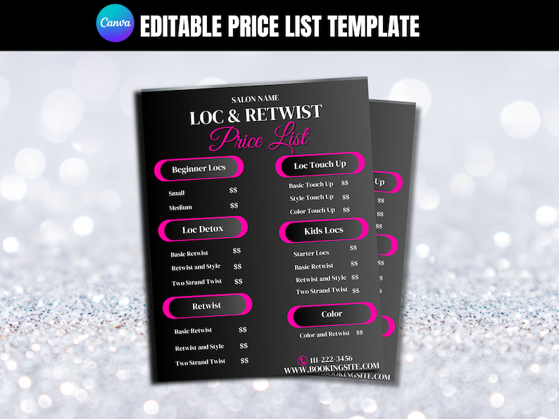 Pink Loctitian Price List Template, Salon Price List, Loc Price List ...