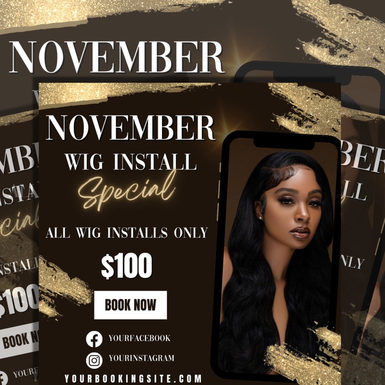 November Wig Install Flyer, DIY Canva Template (digital Download) - Etsy