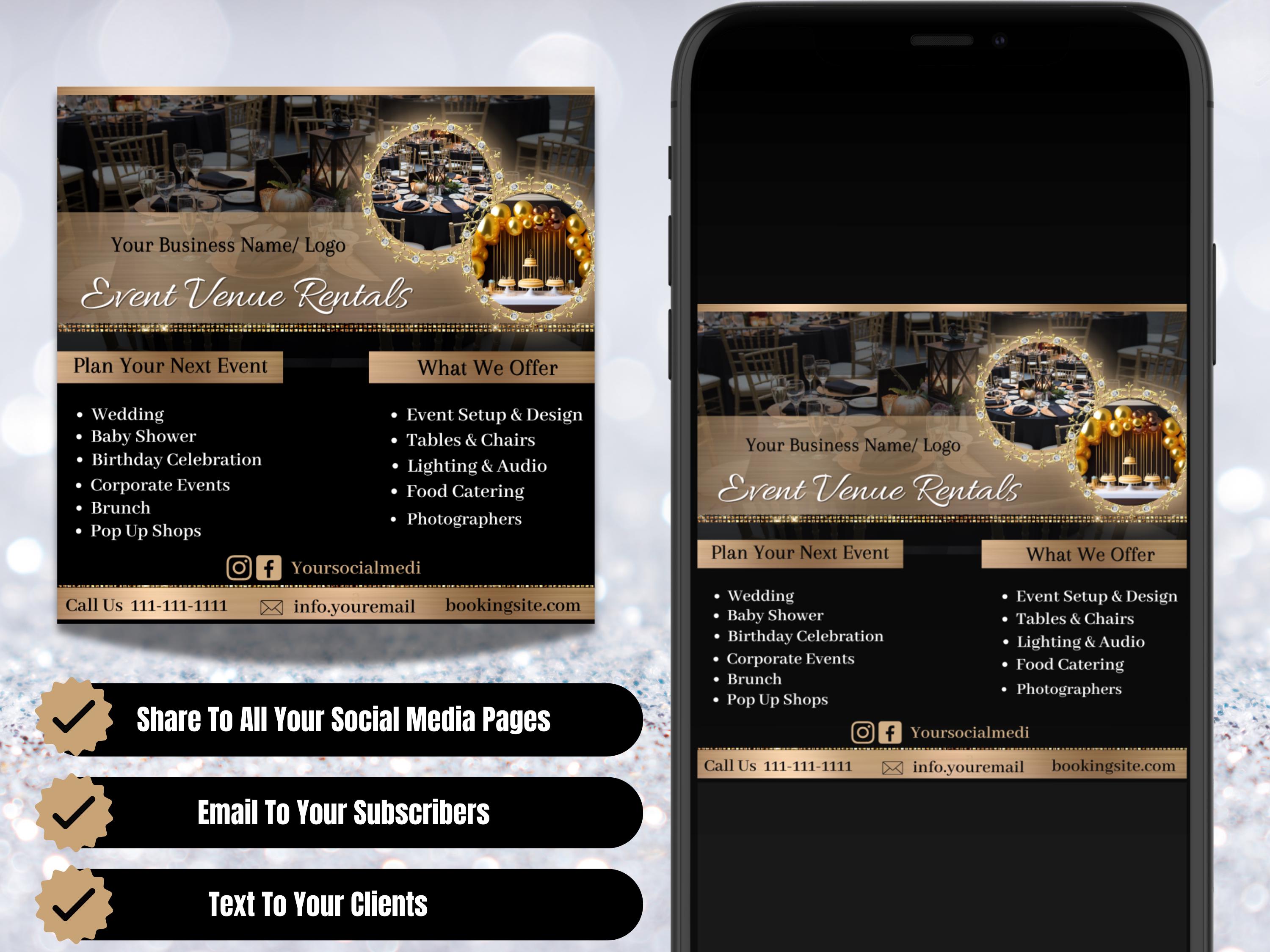 Event Venue Flyer Template: Editable Party Rental Ad (digital Download ...