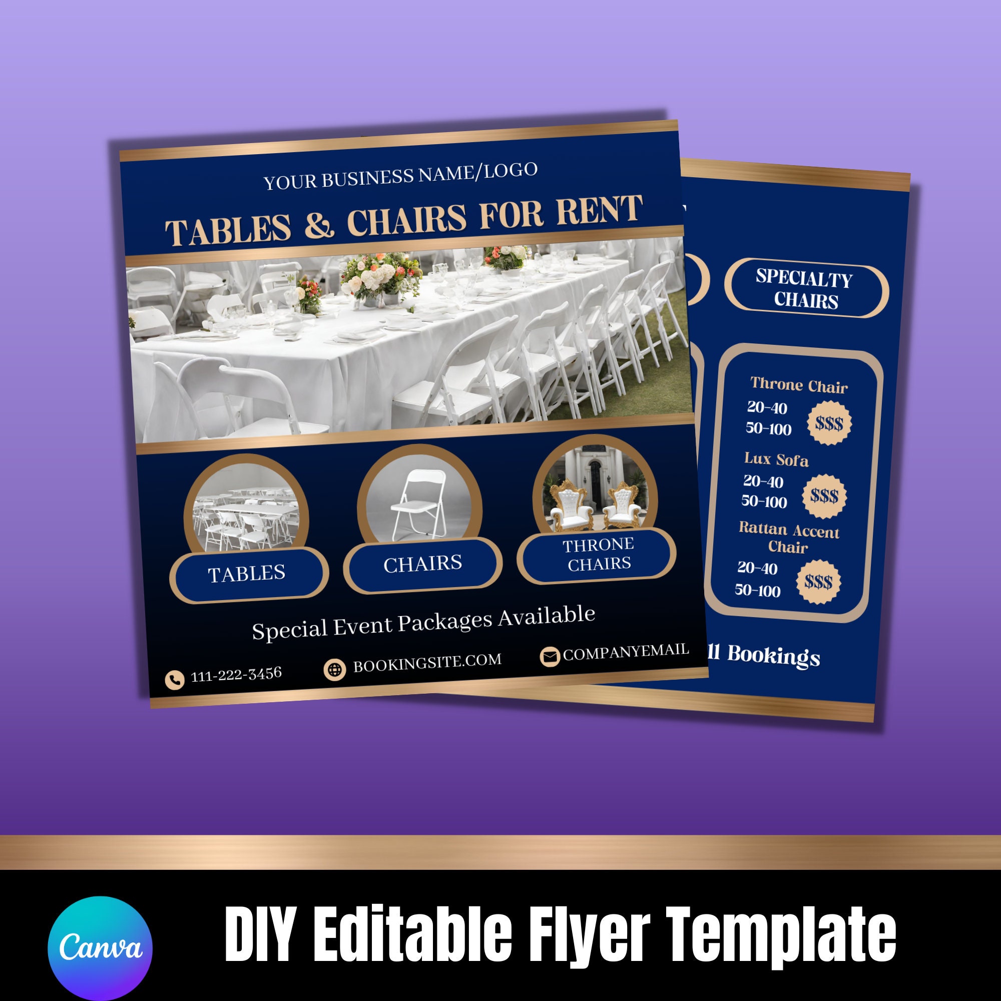 Tables and Chairs Rental Flyer Template: DIY Event Equipment (digital ...