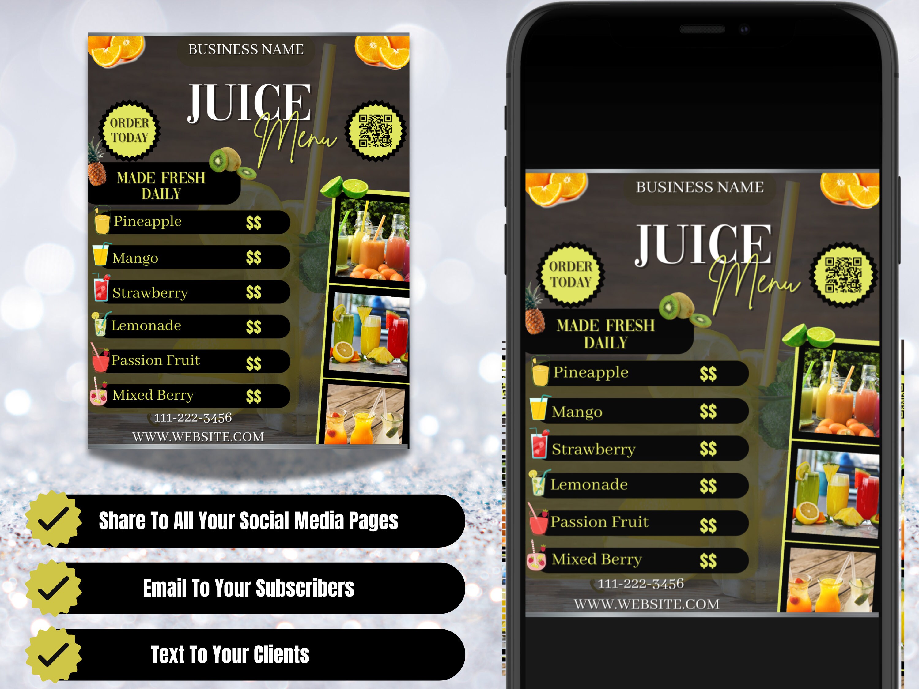 Juice & Drinks Menu Template: Editable DIY Flyer (canva) - Etsy