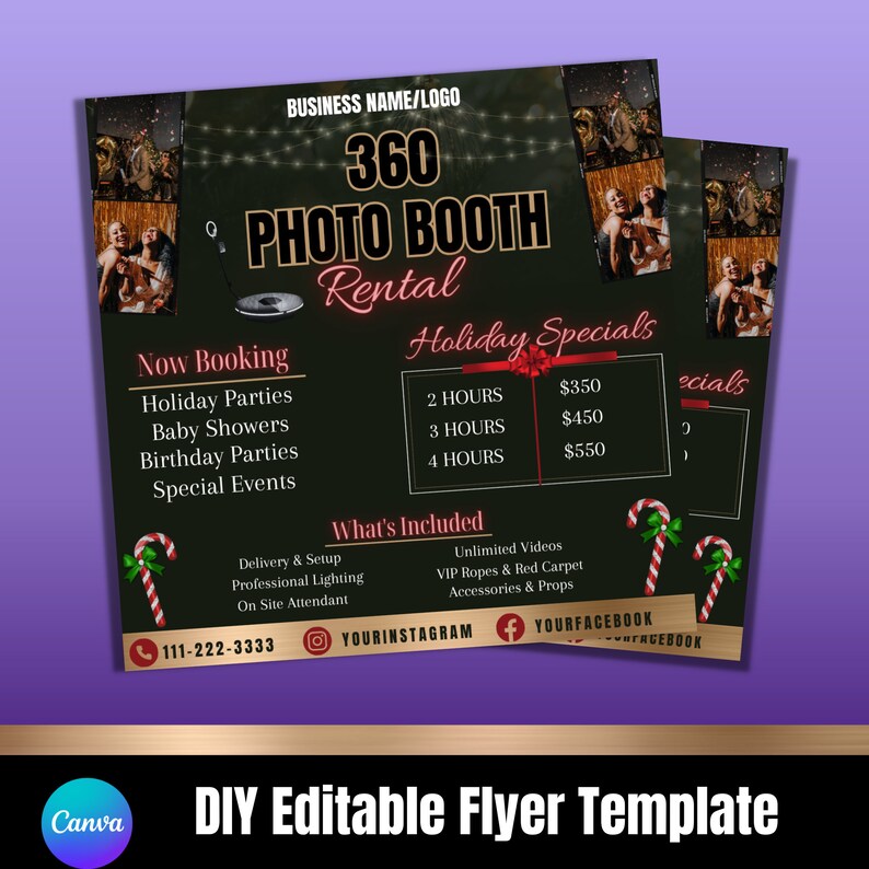 360 Photo Booth Flyer, 360 Photo Booth Holiday Flyer, Holiday Event ...