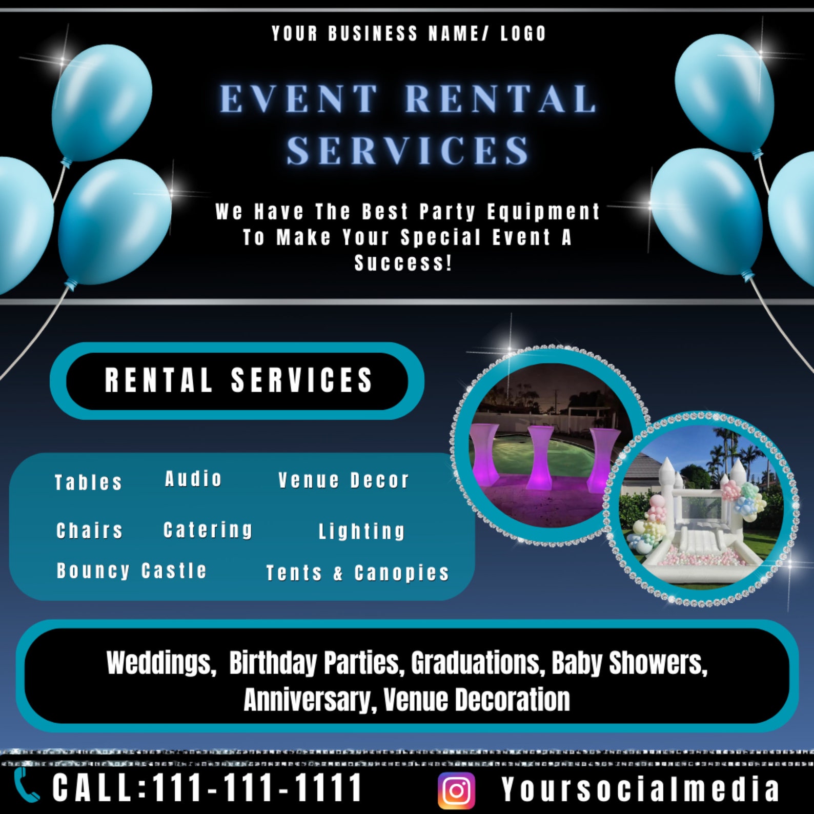 Party Equipment Rental, Party Decor Services Flyer, Party Rental Flyer ...