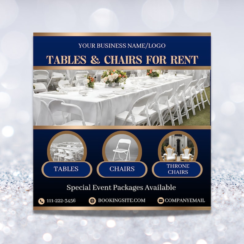 Tables and Chairs Rental Flyer Template: DIY Event Equipment (digital ...