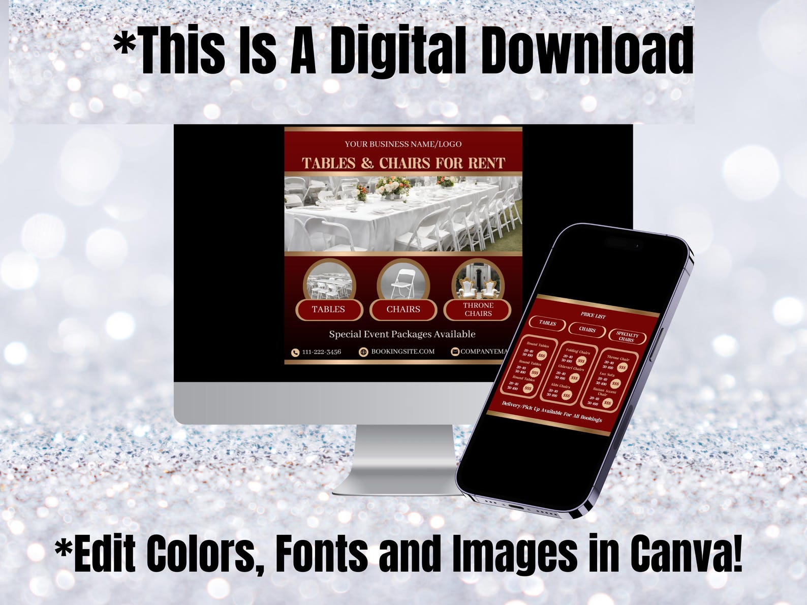 Tables and Chairs Rental Flyer Template: DIY Event Equipment (digital ...