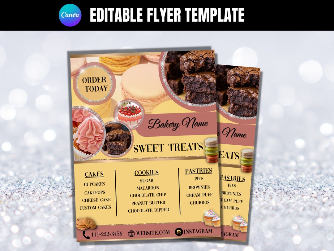 Editable Bakery Flyer Template: Cake & Pastry Shop (DIY Canva) - Etsy