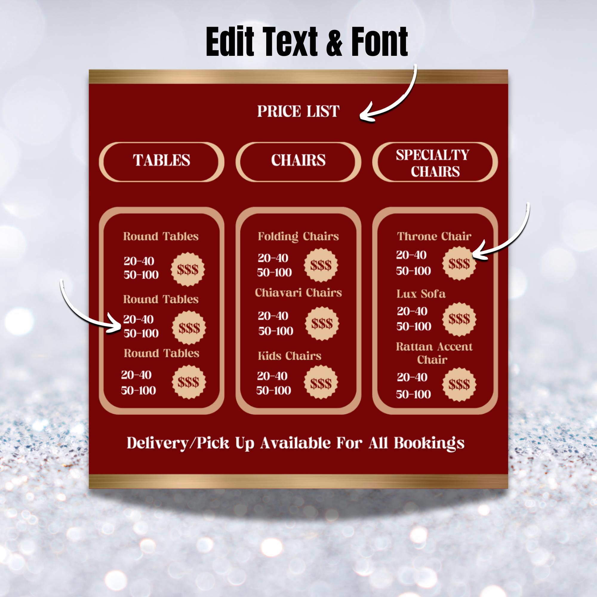 Tables and Chairs Rental Flyer Template: DIY Event Equipment (digital ...