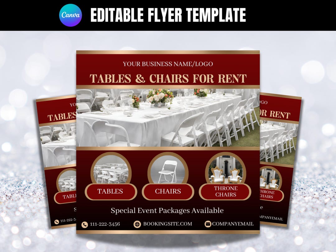 Tables and Chairs Rental Flyer Template: DIY Event Equipment (digital ...