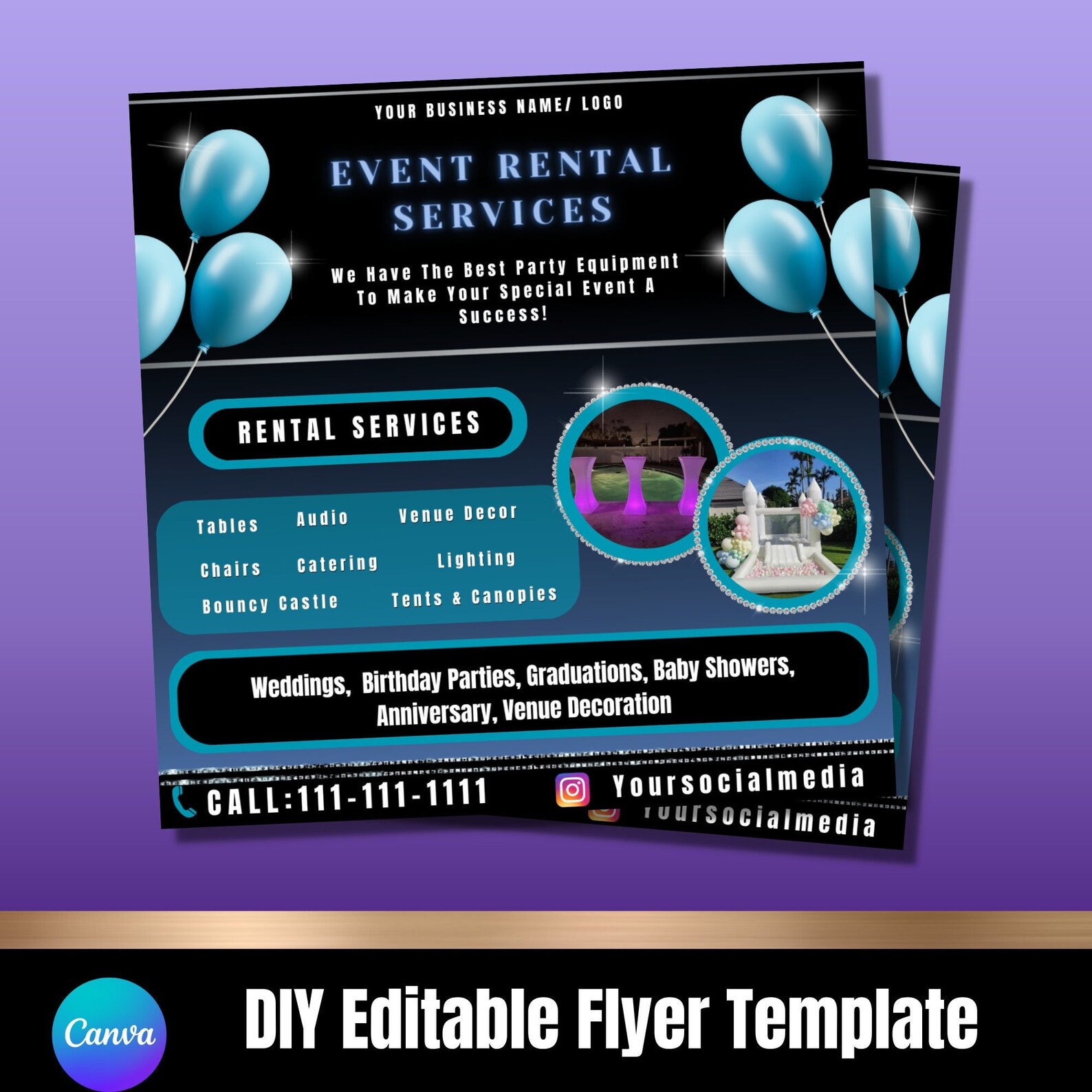 Party Equipment Rental, Party Decor Services Flyer, Party Rental Flyer ...