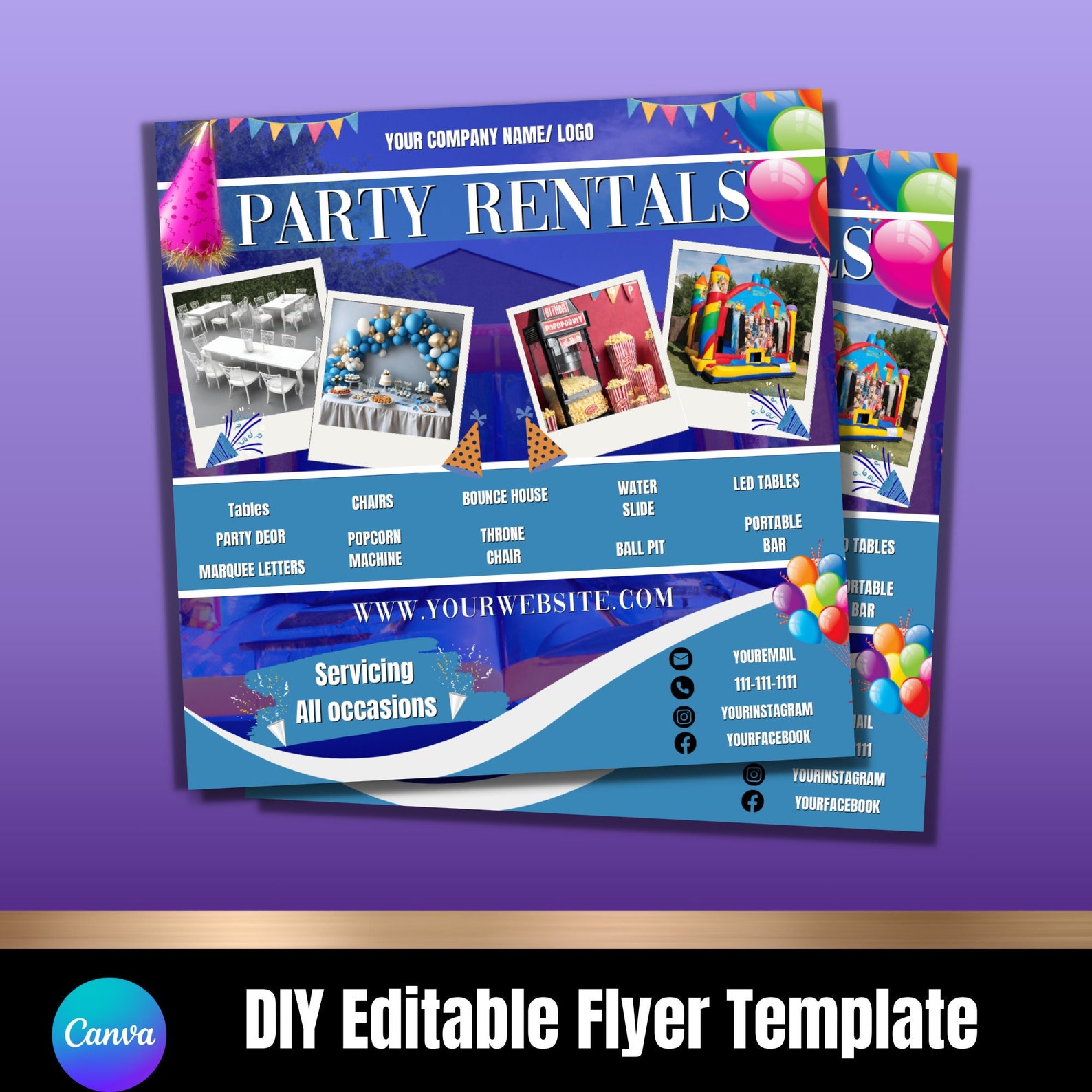 Party Rentals Flyer: Event Equipment, DIY Canva Template (digital ...