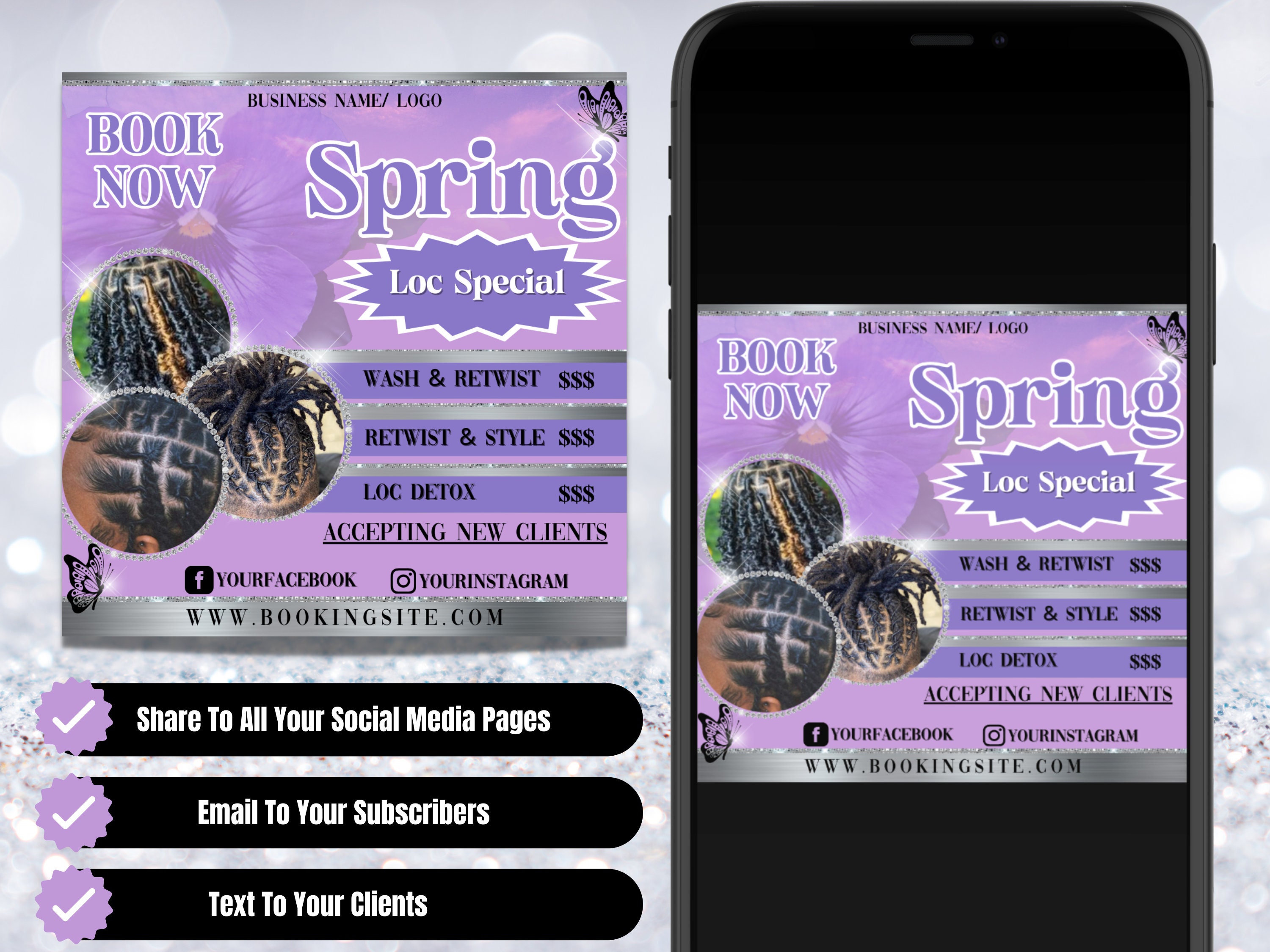 Spring Loc Flyer, Loc Flyer Template, Retwist Flyer, Loc and Retwist Flyer, Loctitian Flyer ...