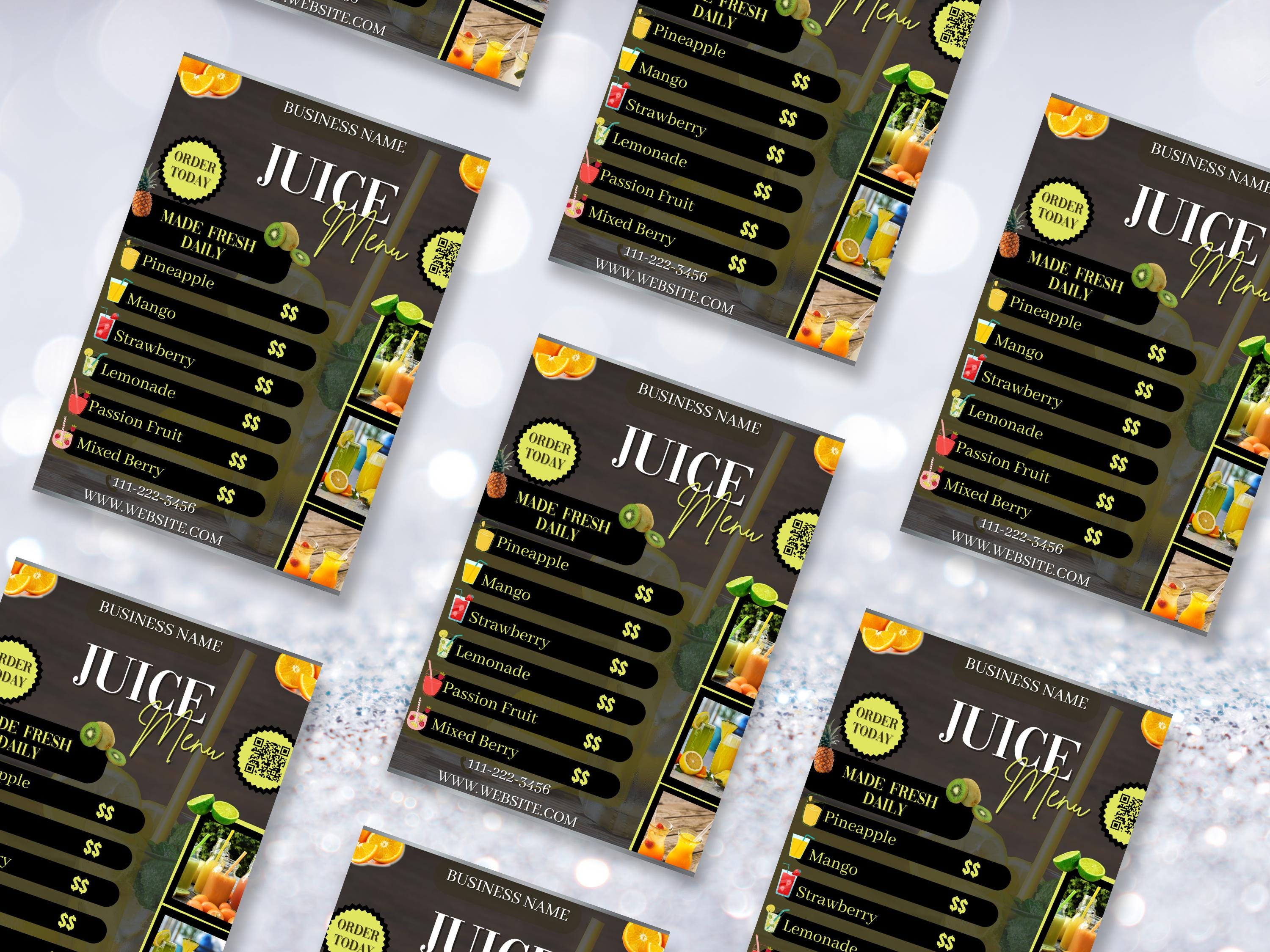 Juice & Drinks Menu Template: Editable DIY Flyer (canva) - Etsy