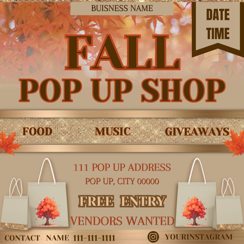 Fall Pop up Shop Flyer, Fall Sale Flyer, DIY Canva Flyer Template, Pop ...