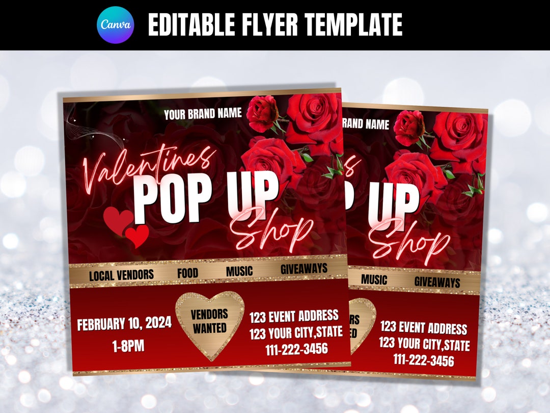 Editable Valentine's Pop up Shop Flyer Template, February Pop up Shop ...
