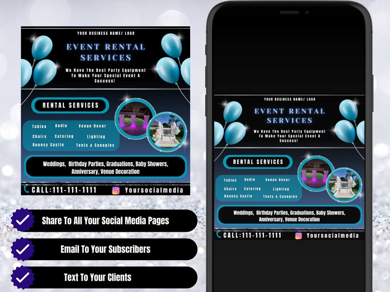 Party Equipment Rental, Party Decor Services Flyer, Party Rental Flyer ...