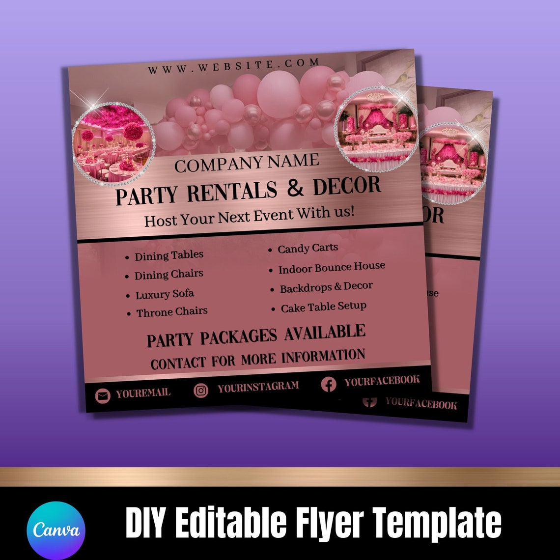 Party Rentals and Decor Business Flyer, Event Space Rentals, Party ...