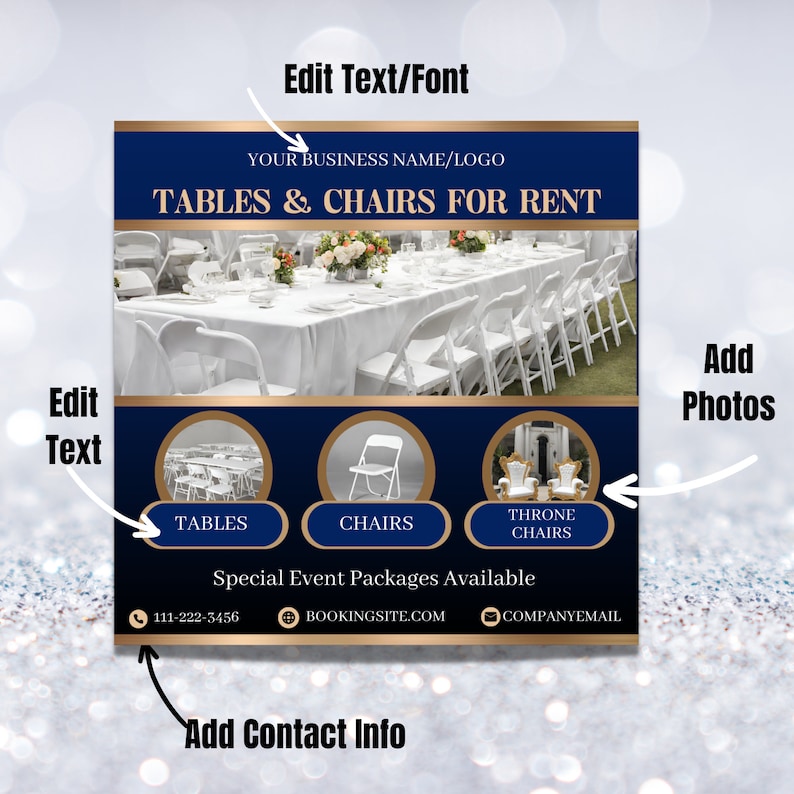 Tables and Chairs Rental Flyer Template: DIY Event Equipment (digital ...