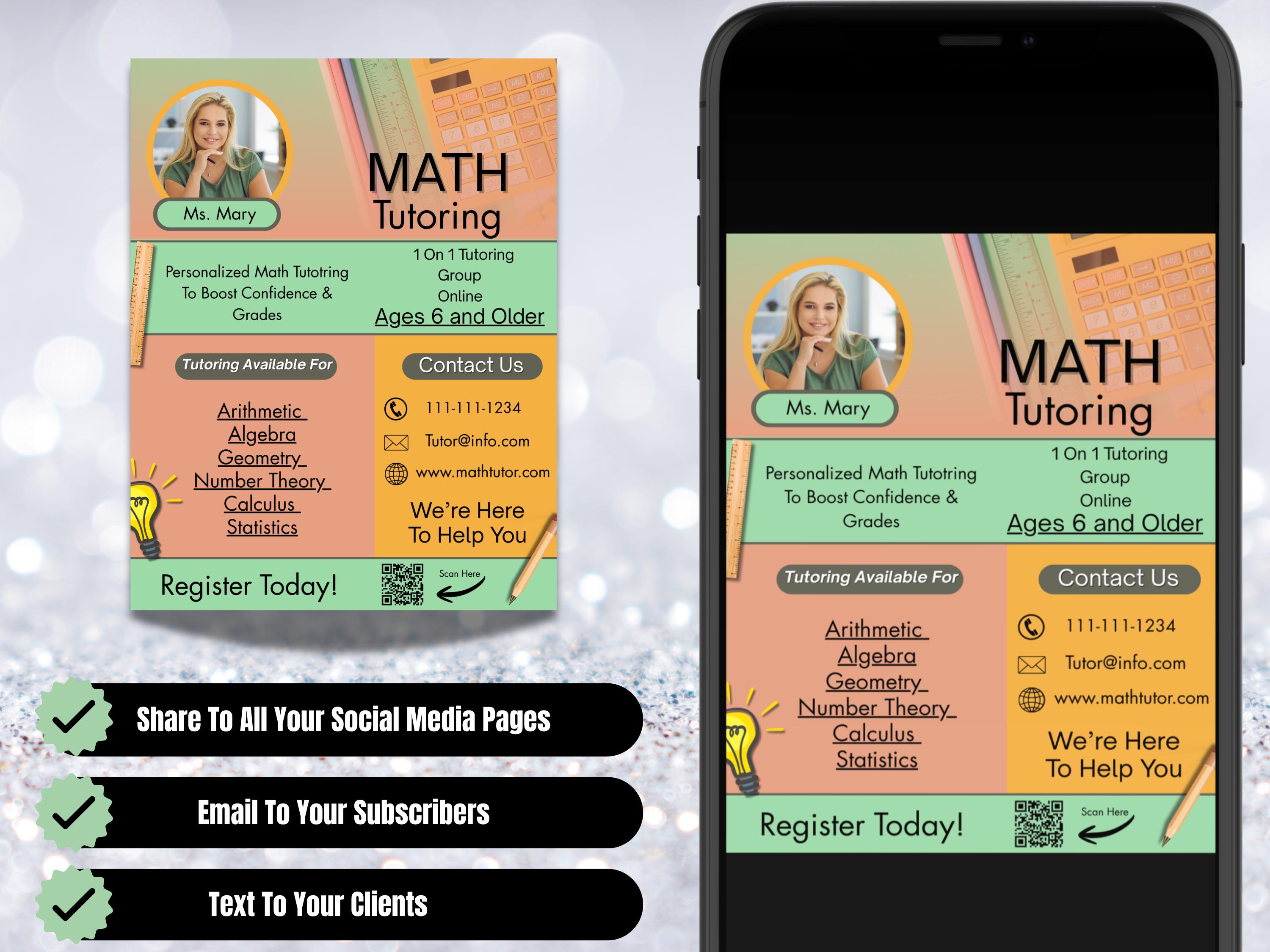 Math Tutor Flyer Template: DIY Tutoring Services Advertisement (canva ...