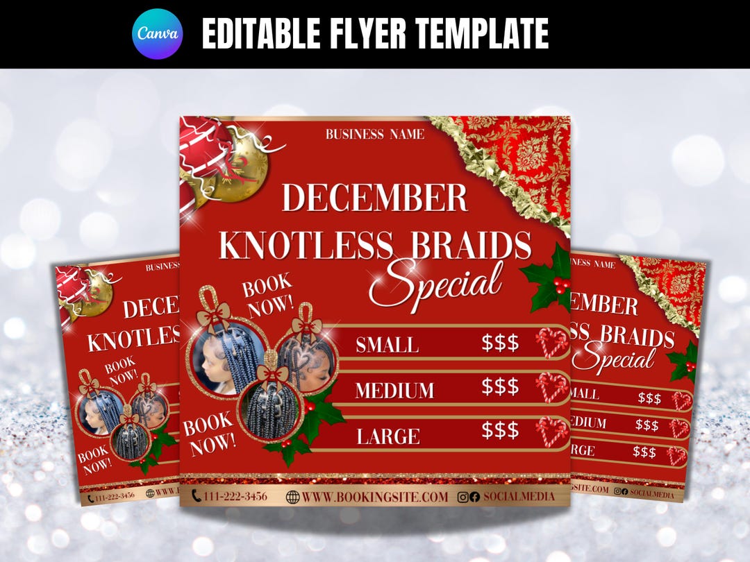 December Knotless Braids Flyer Template,christmas Braids Flyer ...