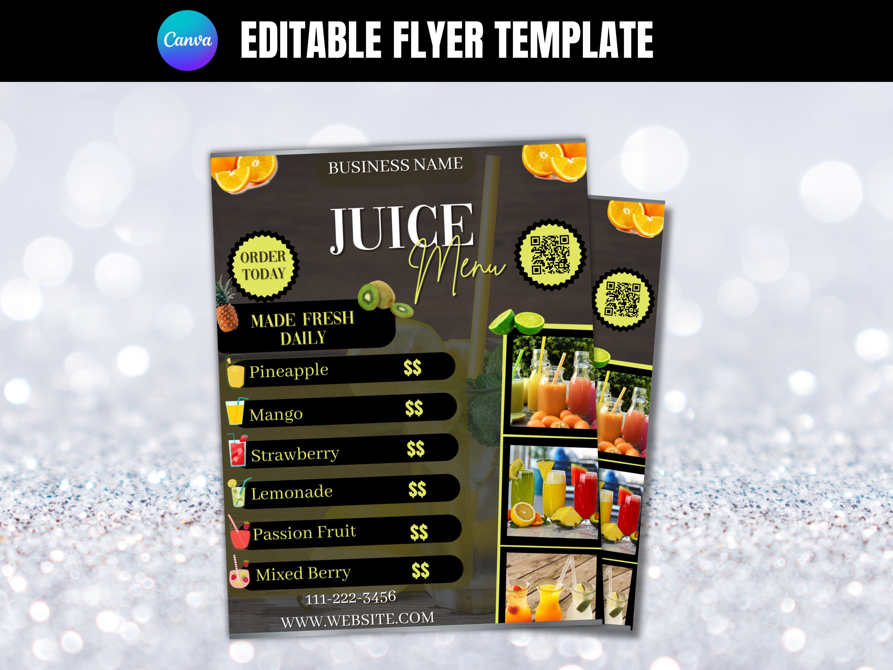Juice & Drinks Menu Template: Editable DIY Flyer (canva) - Etsy