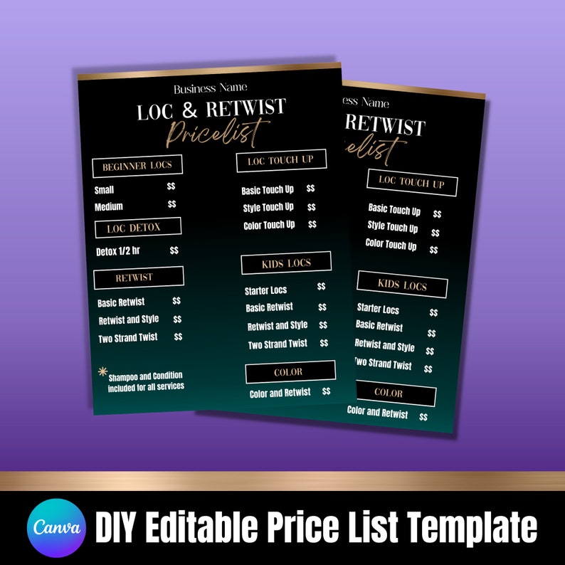 Loc & Retwist Salon Price List Template (canva Editable) - Etsy