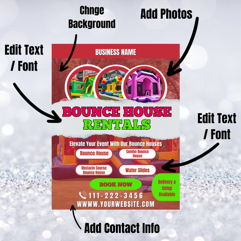 DIY Bounce House Rental Flyer Template, Moon Bounce Rental Flyer, Party ...