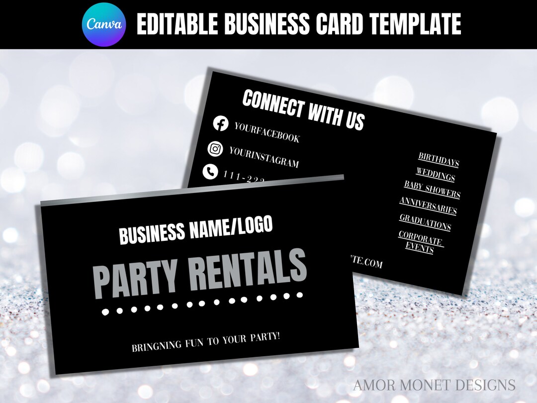 Party Rentals Business Card Template, Event Planner Business Cards ...