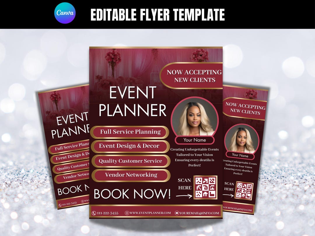 Event Planner Flyer Template: DIY Canva Advertisement (8.5x11 Inches ...