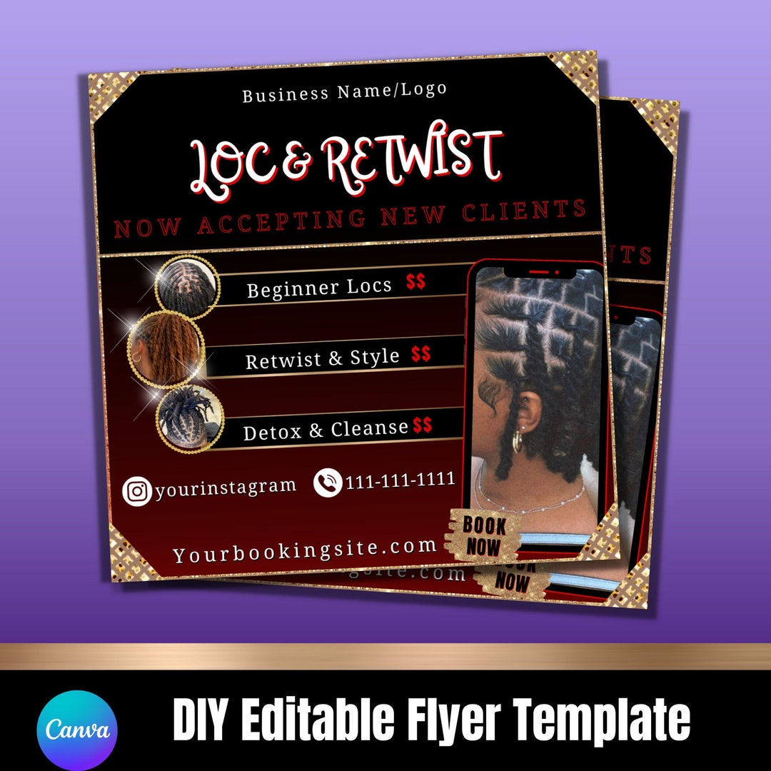 Loc and Retwist Flyer Template, Loctitian Flyer, Retwist Flyer ...