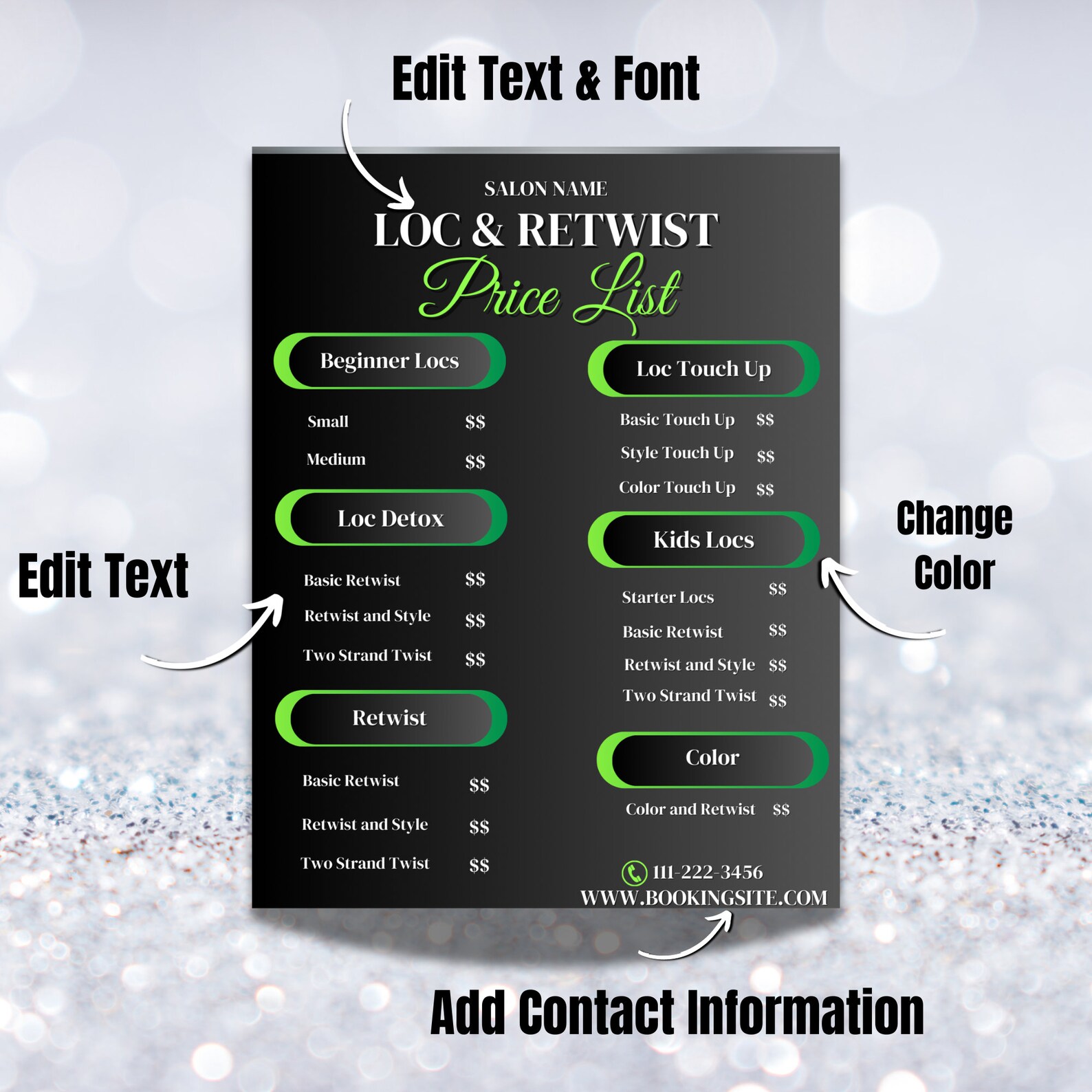 Loc & Retwist Salon Price List Template (canva Editable) - Etsy