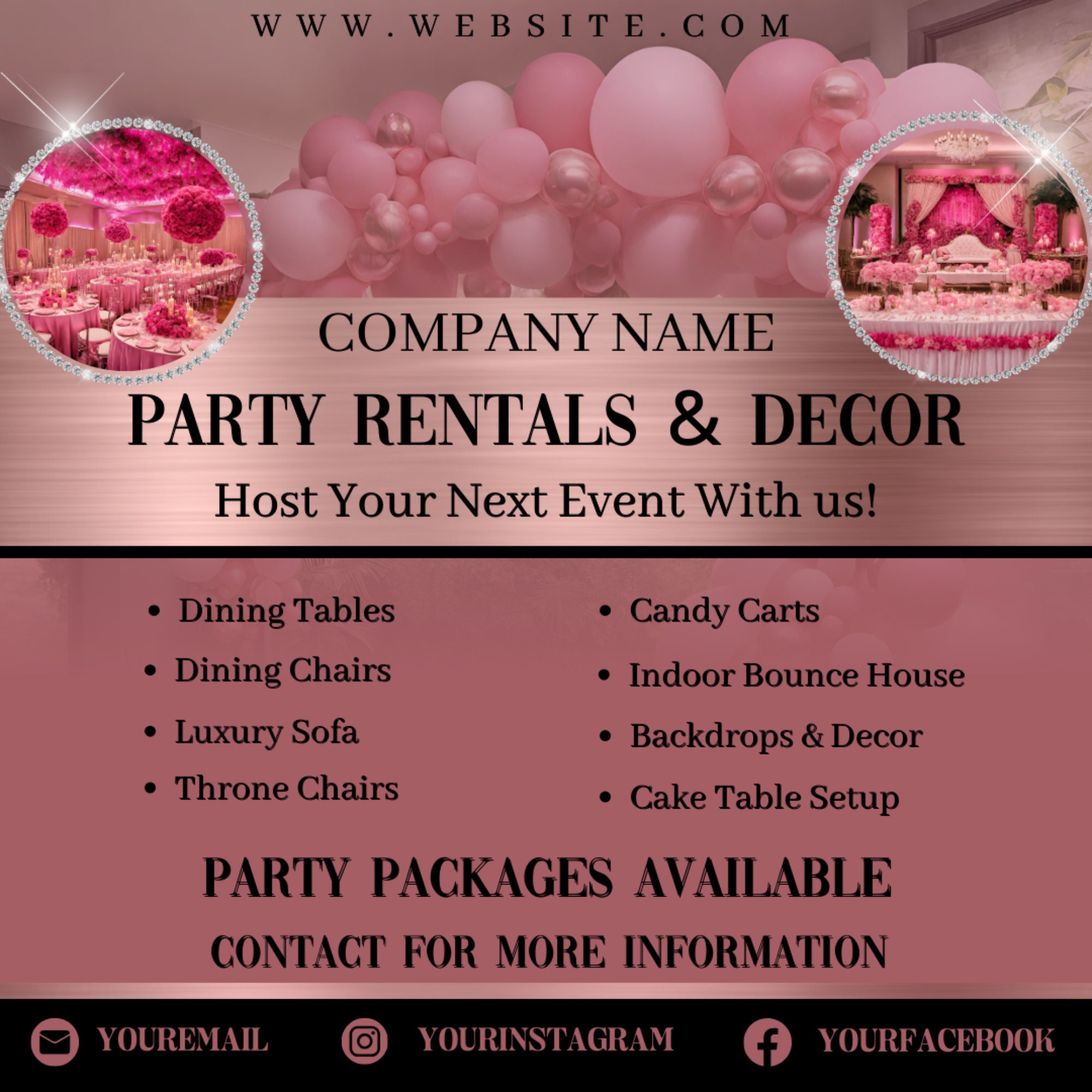 Party Rentals and Decor Business Flyer, Event Space Rentals, Party ...