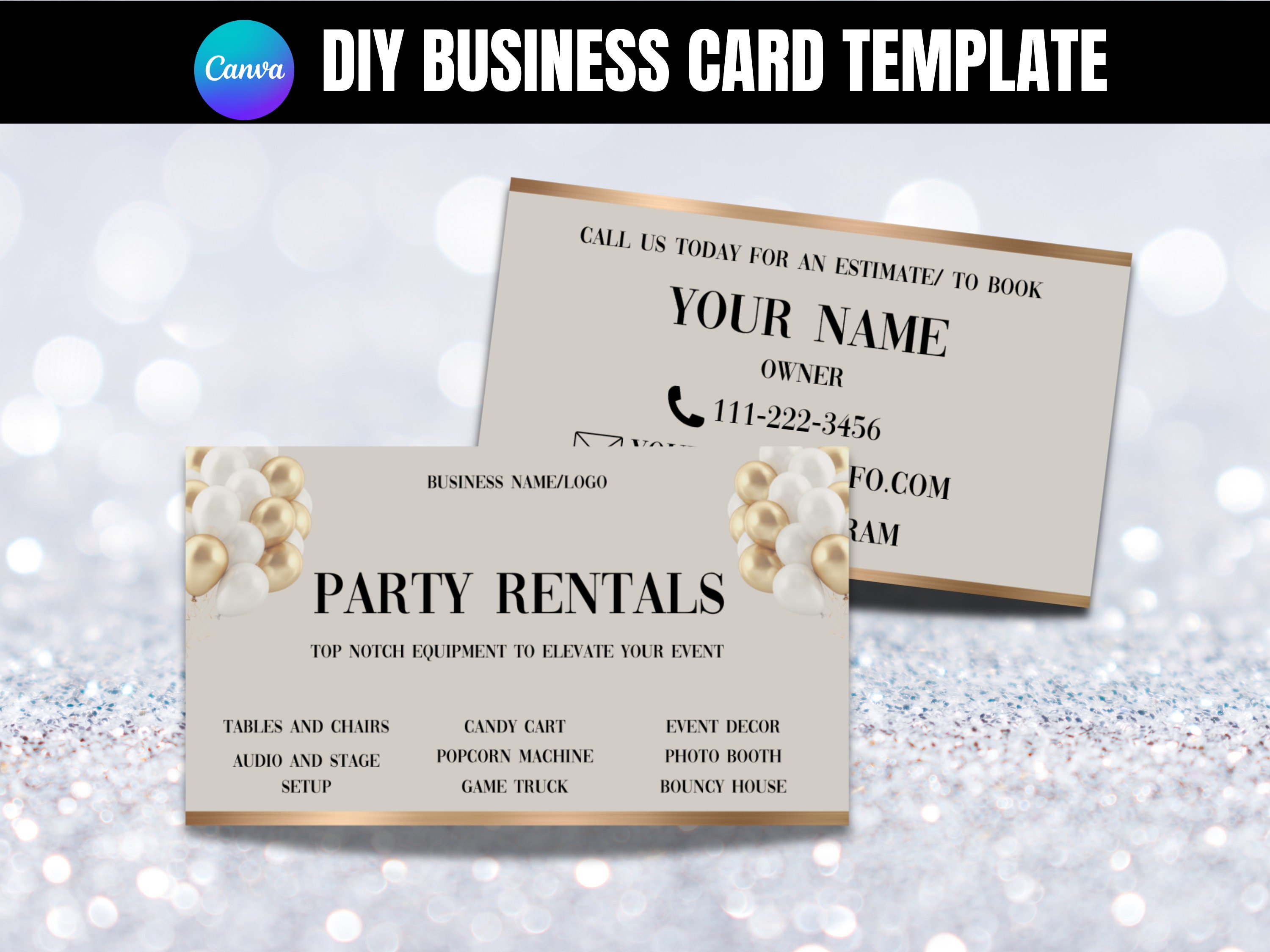 Party Rental Business Card, Event Equipment Business Card Template, DIY ...