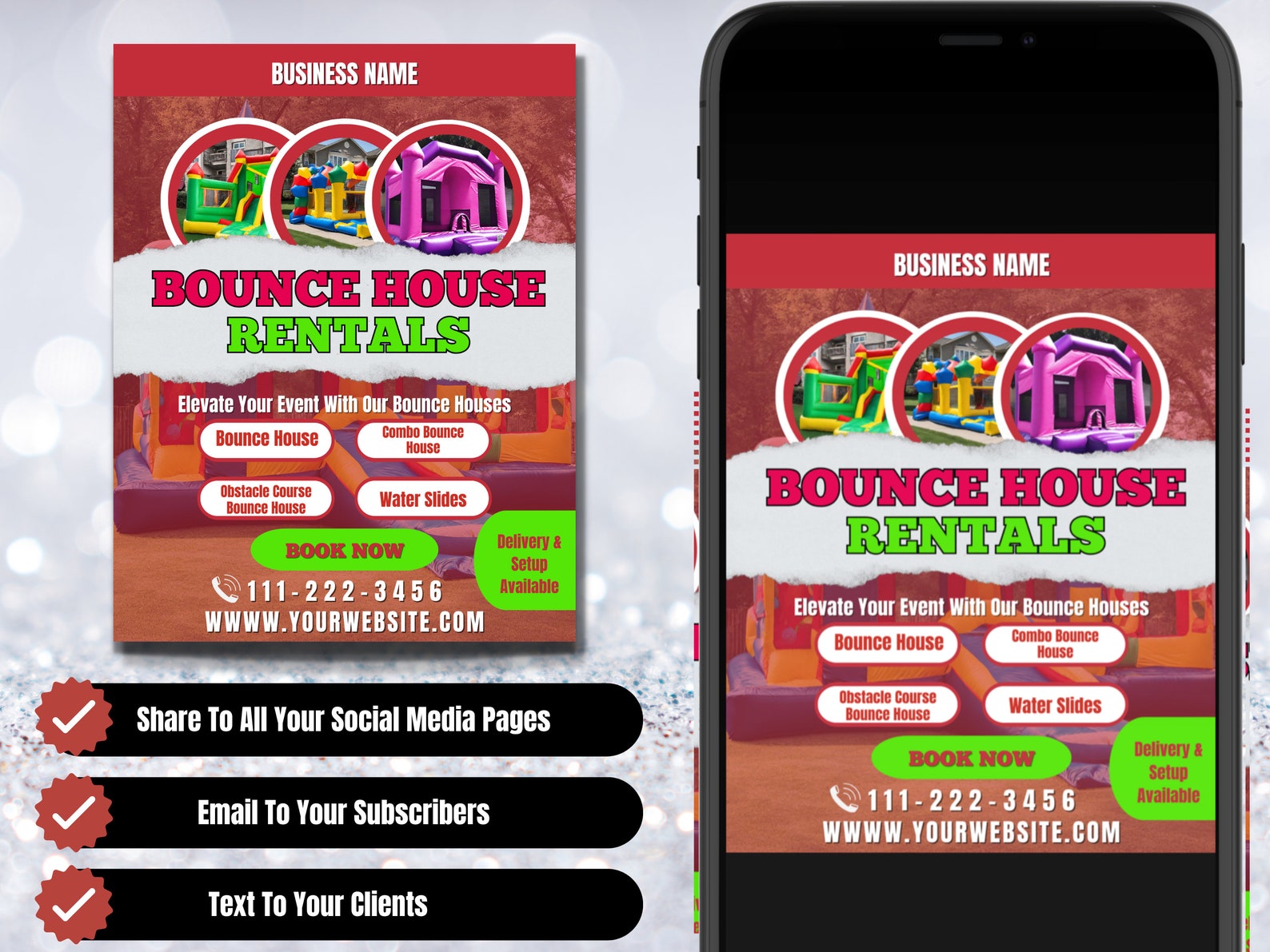 Bounce House Rental Flyer Template: Party Event Flyer (DIY Canva) - Etsy