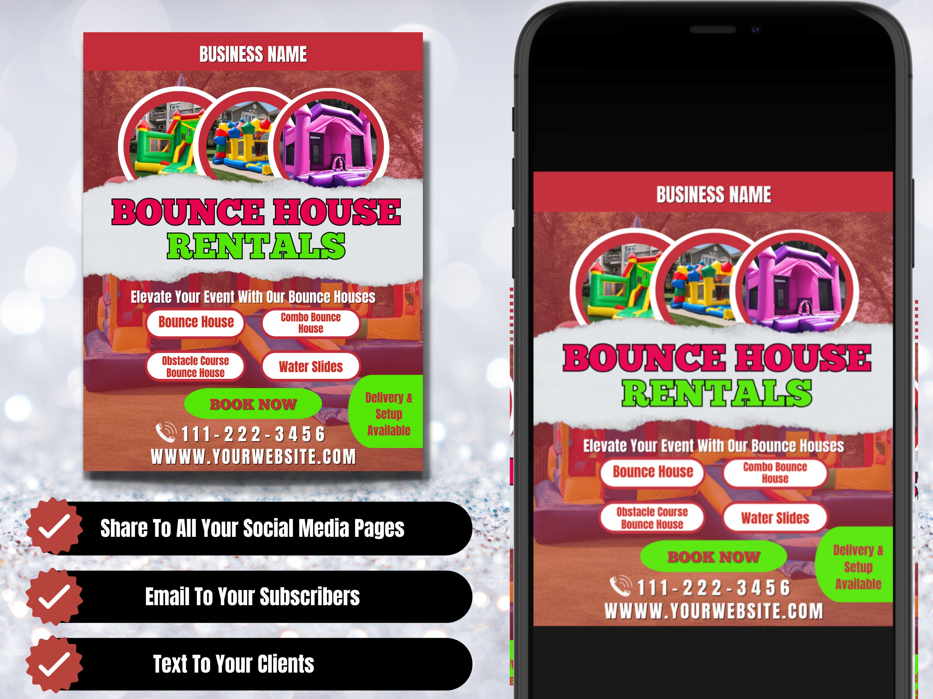 DIY Bounce House Rental Flyer Template, Moon Bounce Rental Flyer, Party ...