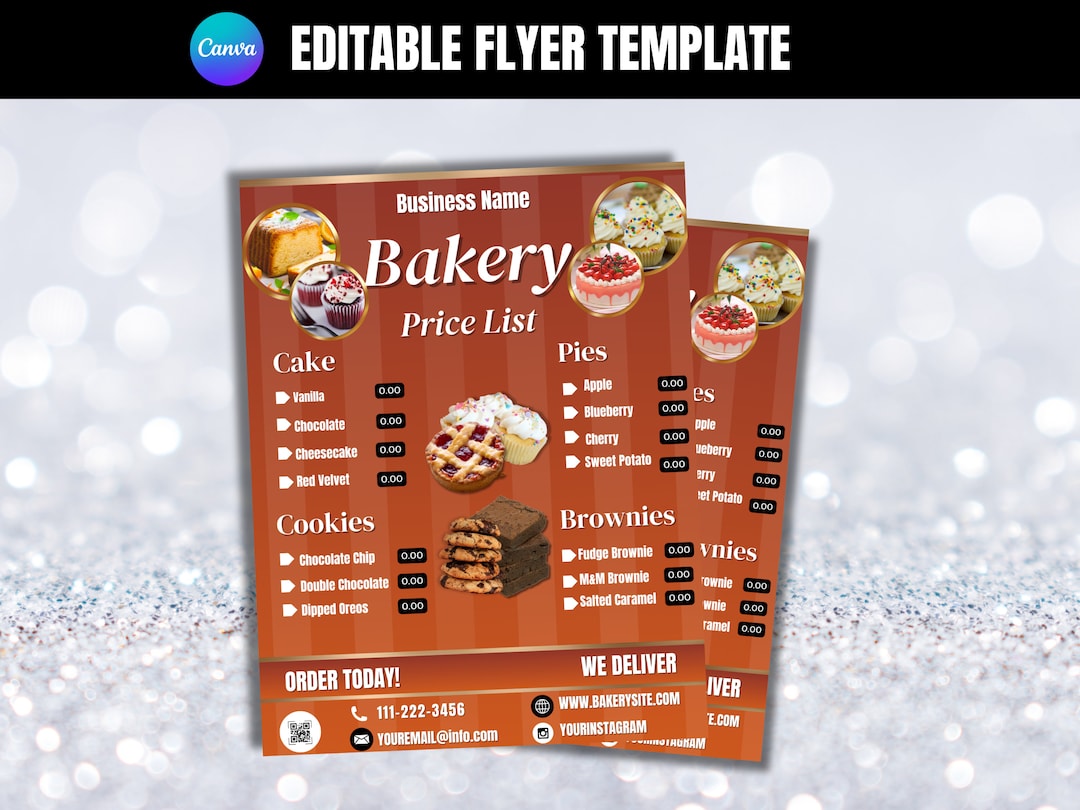 Bakery Price List Template, Bake Sale Menu, Sweet Treats Menu, Treats ...