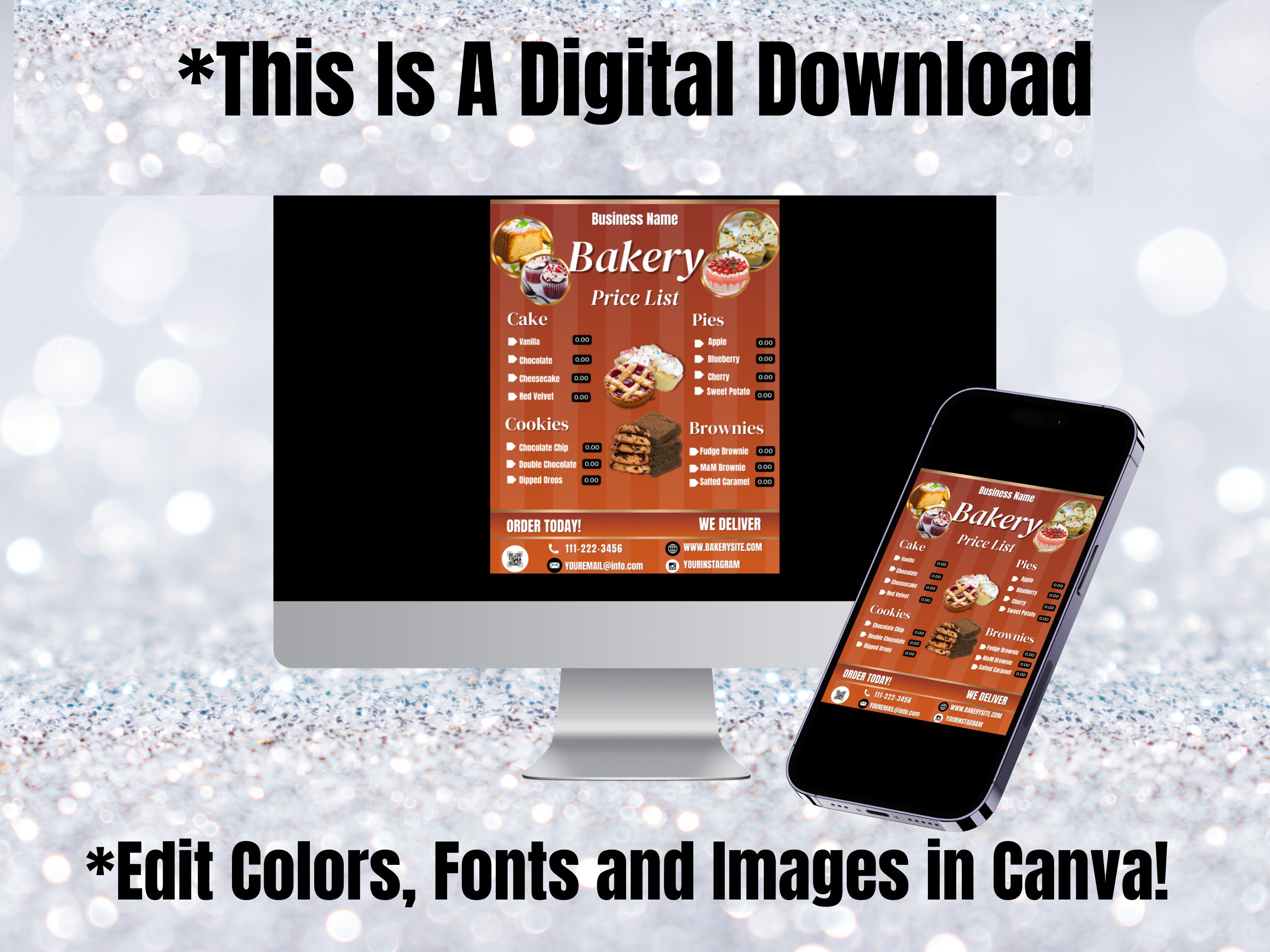 Bakery Price List Template, Bake Sale Menu, Sweet Treats Menu, Treats ...