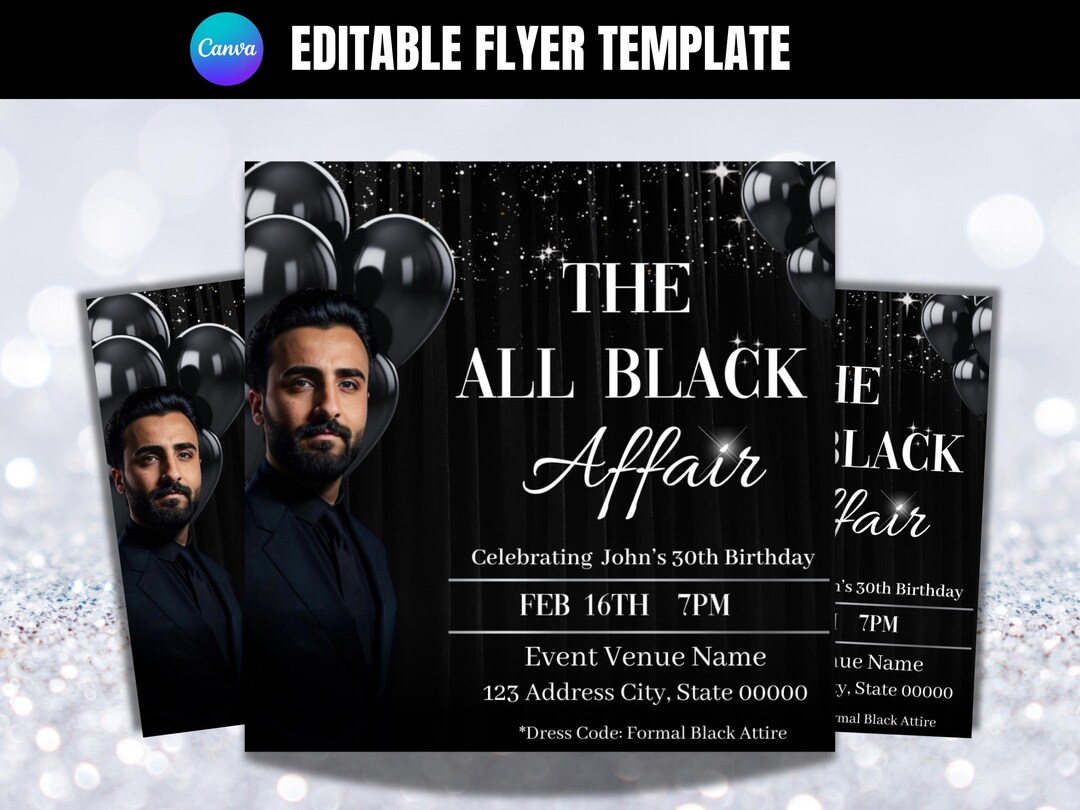 All Black Affair Flyer Template: Editable Party Invitation (canva) - Etsy