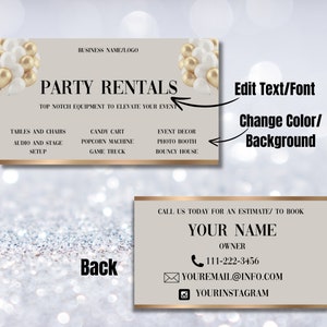 Party Rental Business Card Template: DIY Canva Design - Etsy