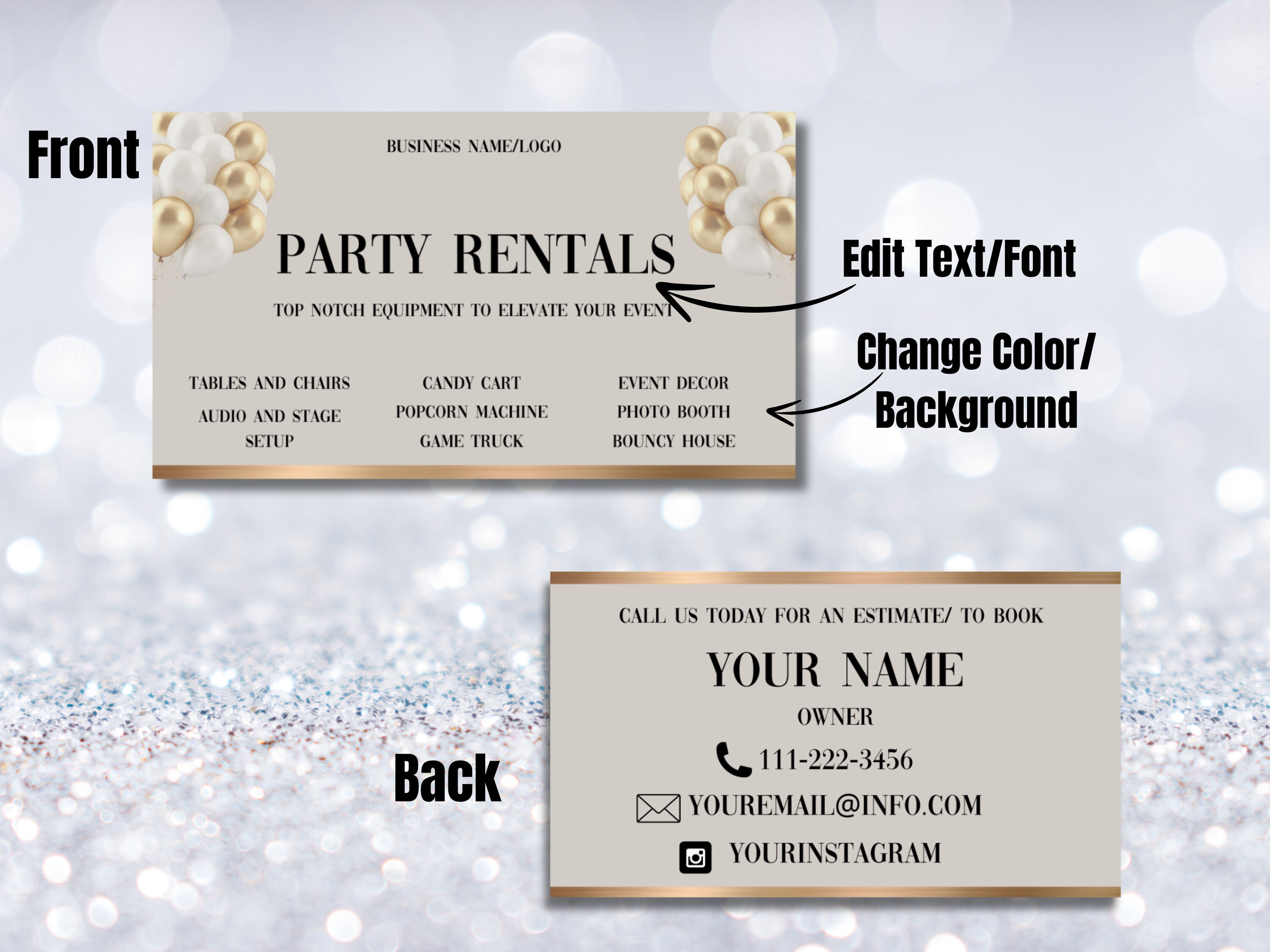 Party Rental Business Card Template: DIY Canva Design - Etsy