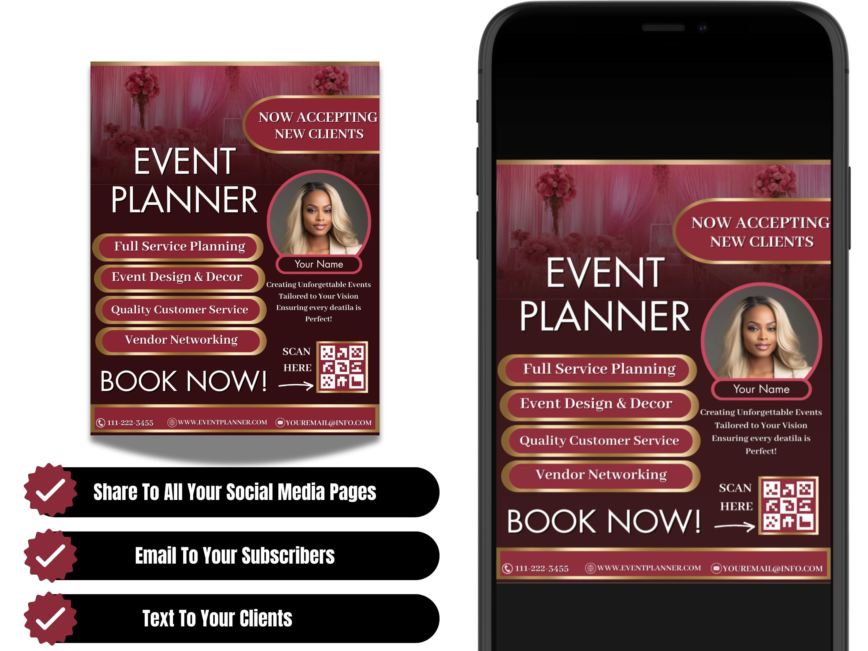 Event Planner Flyer Template: DIY Canva Advertisement (8.5x11 Inches ...