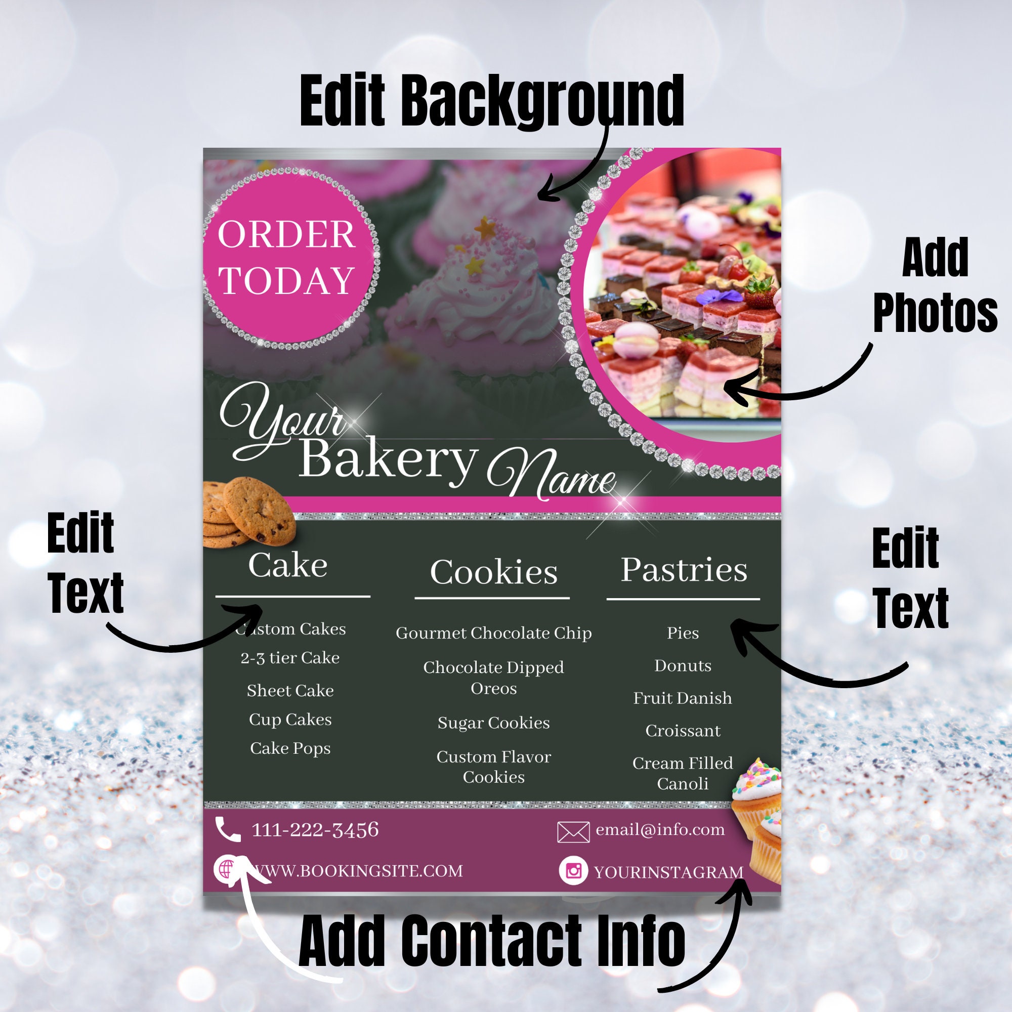 Editable Bakery Flyer Template, DIY Cake Shop Menu (digital Download ...