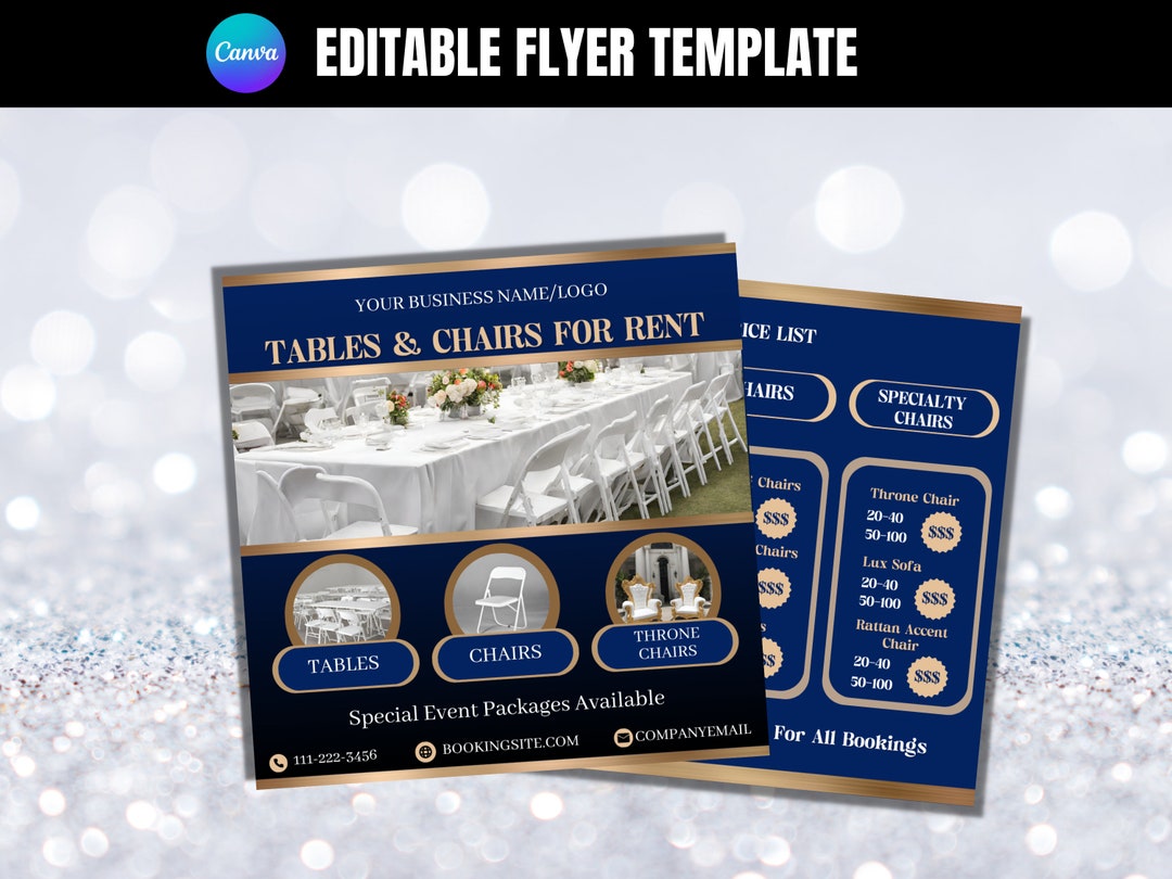 Tables and Chairs for Rent Flyer Template, Party Rentals Flyer, DIY ...