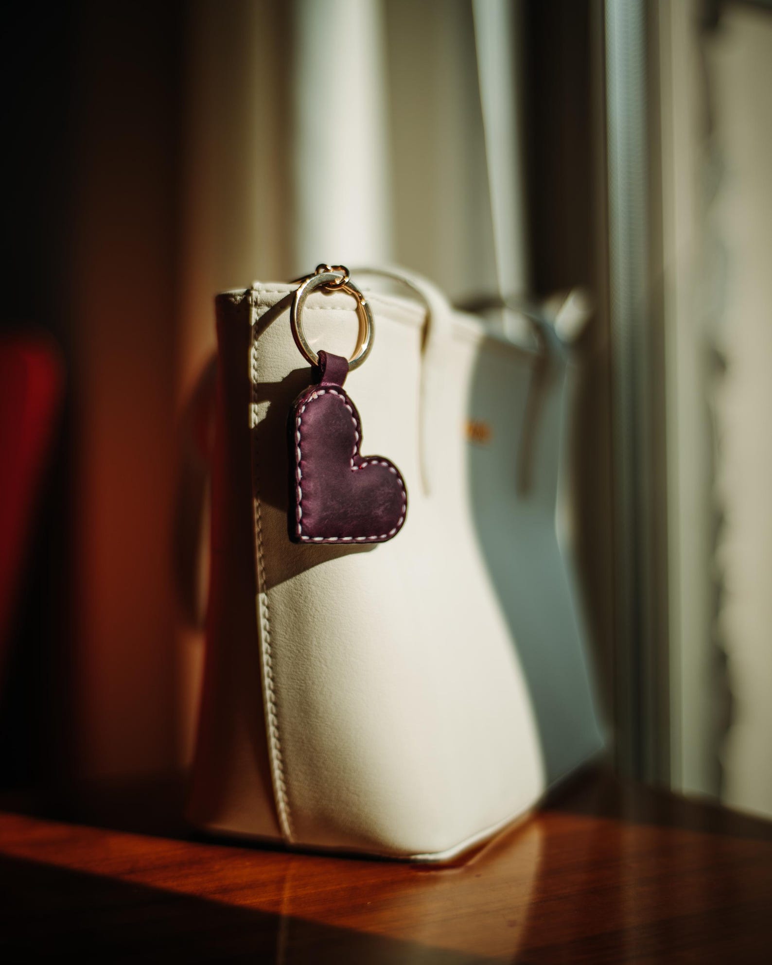 Handmade Leather Heart Keychain: Padded Bag Charm, Valentine's Gift - Etsy