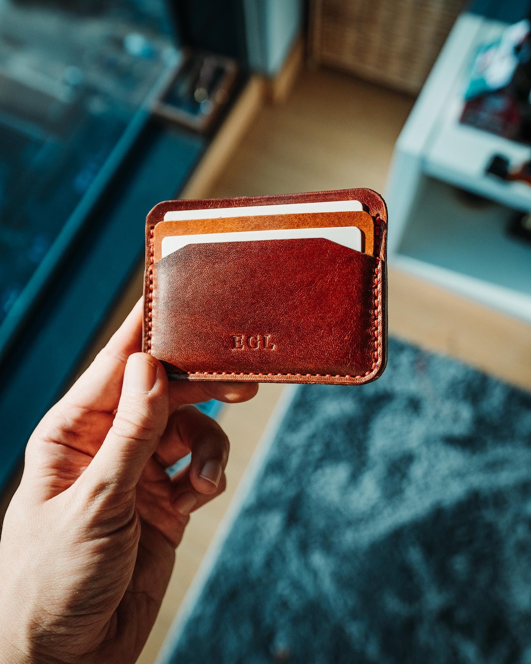 Fully Customizable Handmade Leather Card Holder, Slim Front Pocket ...