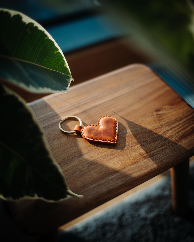 Handmade Leather Heart Keychain: Padded Bag Charm, Valentine's Gift - Etsy